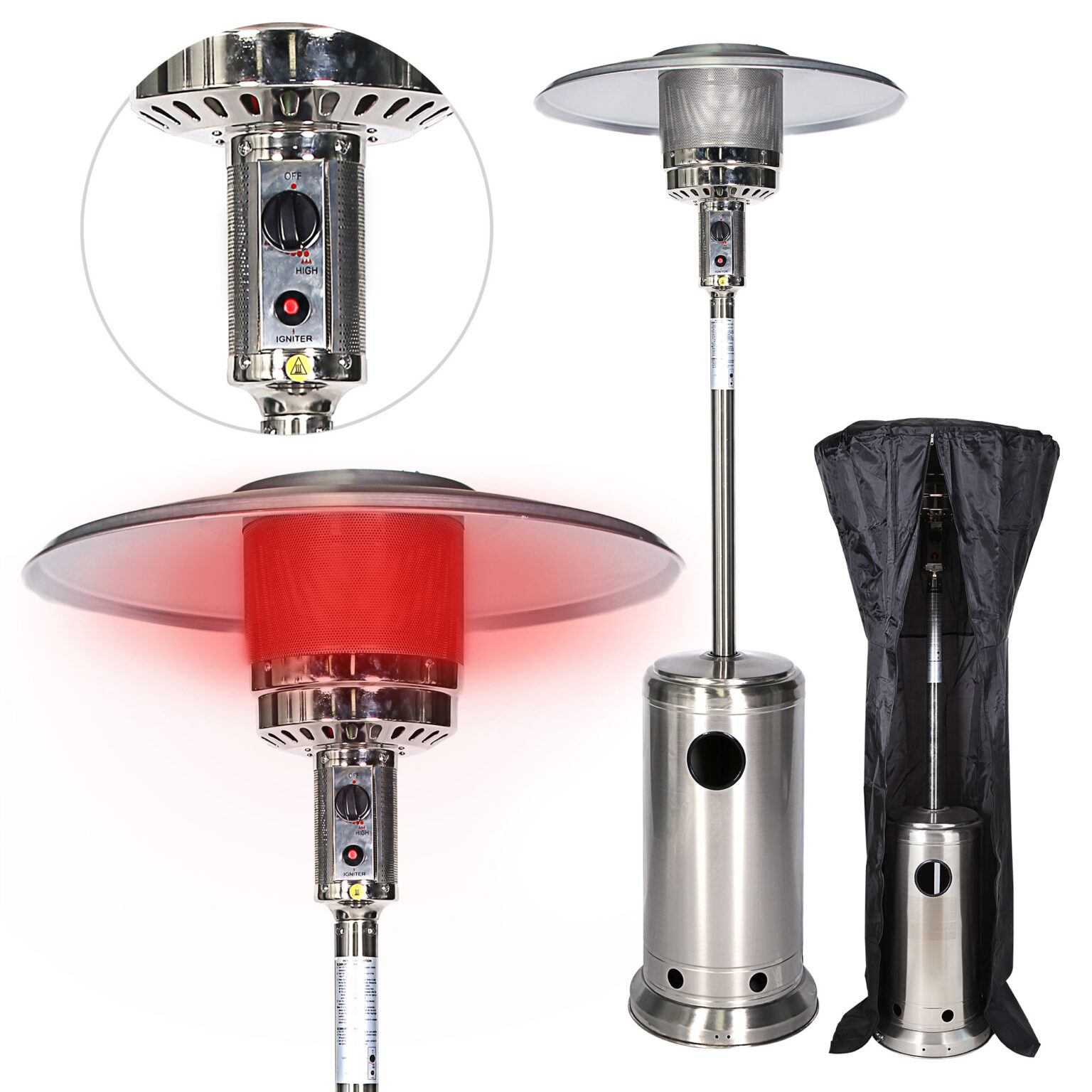 Terrasheater op gas RVS patioheater met GRATIS hoes 13kW 220cm